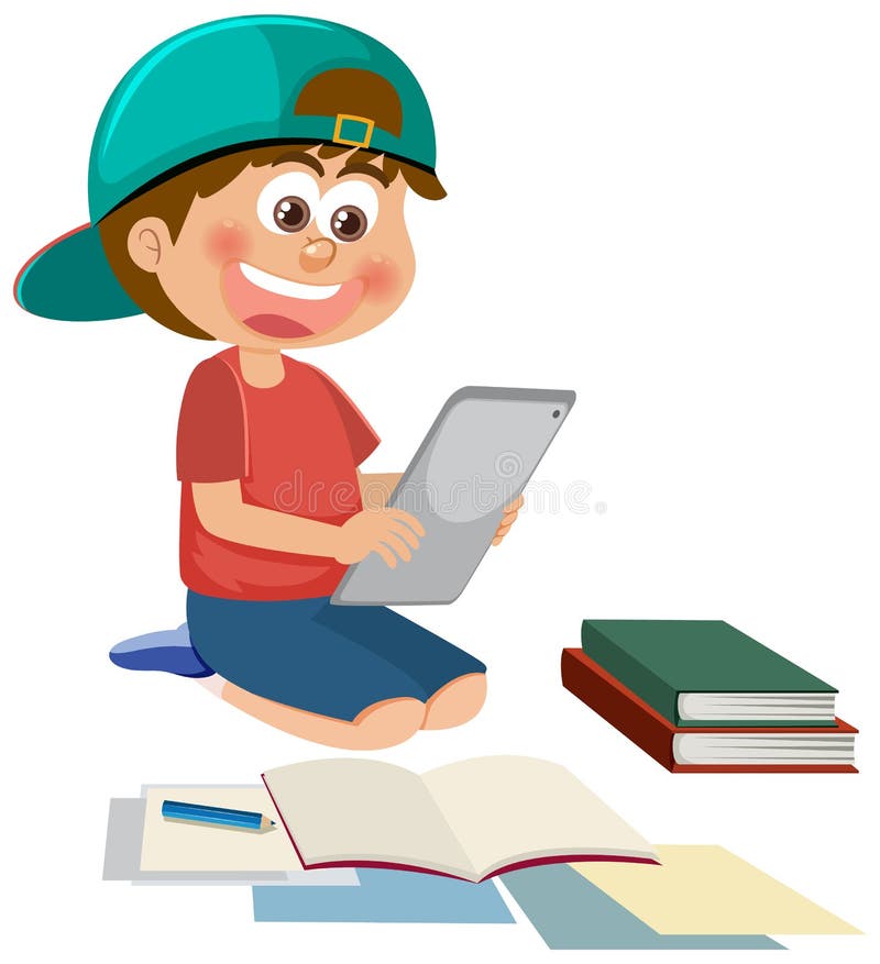 Kid Using Tablet Clipart Stock Illustrations – 87 Kid Using Tablet ...