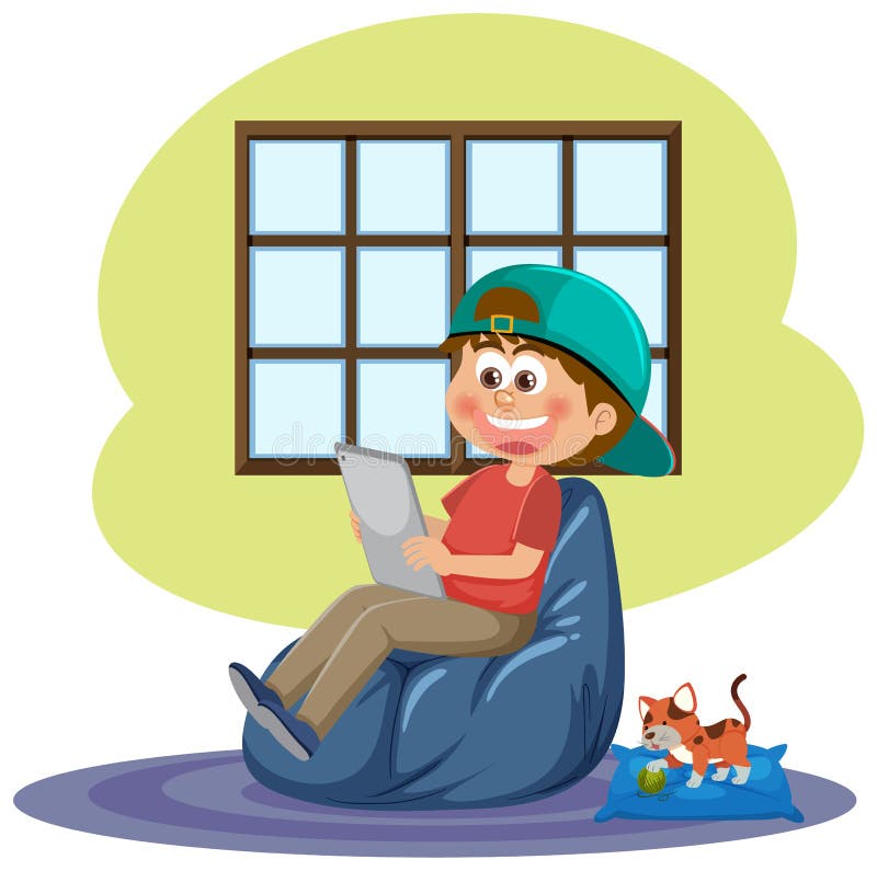A Boy Using Tablet for Learning Online Stock Vector - Illustration of ...
