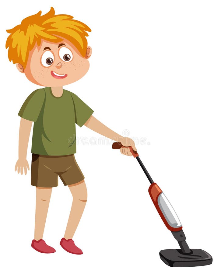 A boy using vacuum cleaner stock vector. Illustration of cute - 262686623