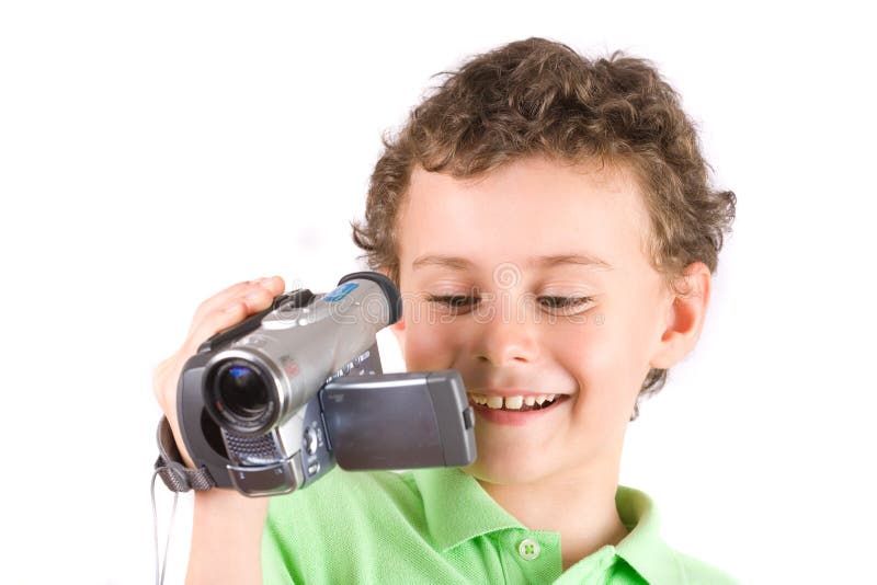 Boy using video camera stock image. Image of adorable - 7918599