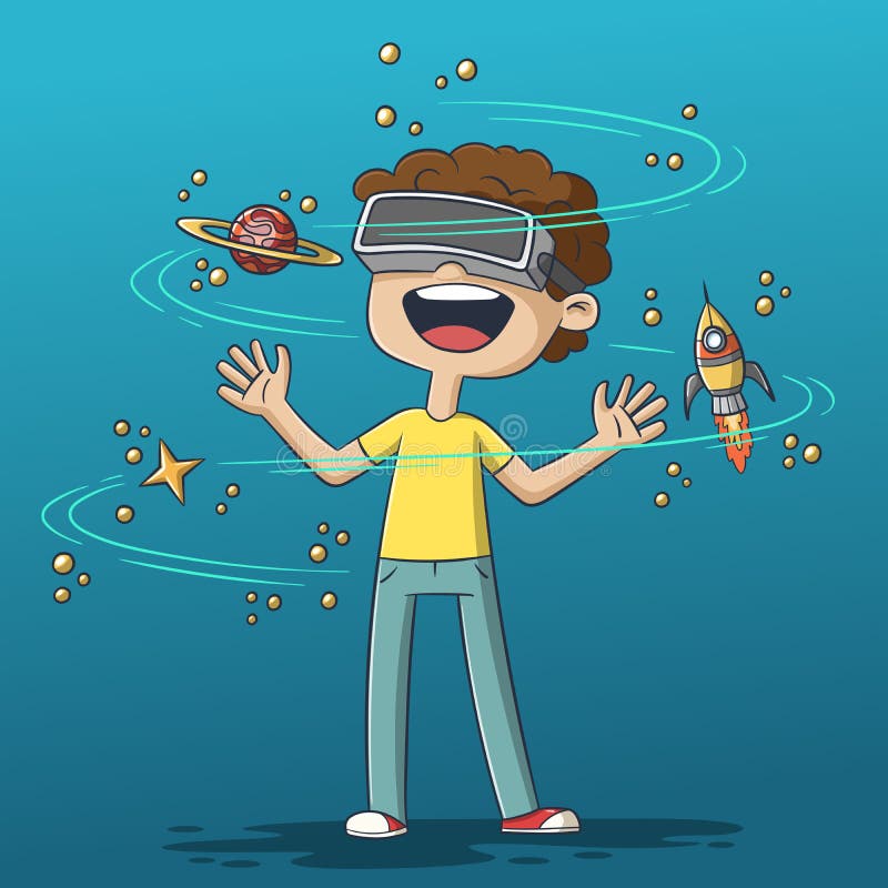 Boy Using Virtual Reality Headset Stock Vector - Illustration of space ...