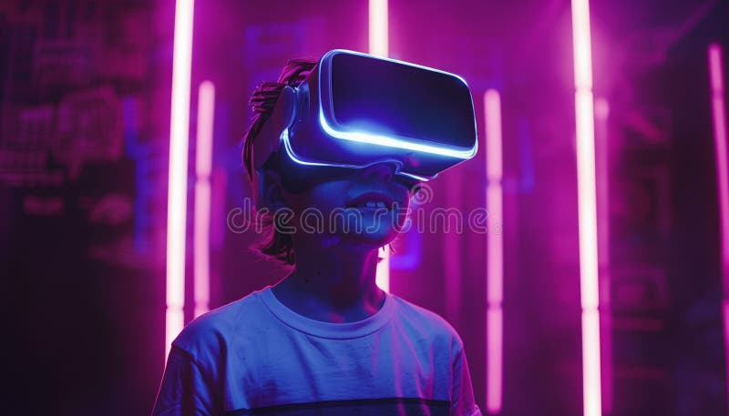 Boy Using Vr. Boy Smiling Using Vr. Boy Playing Game Using Vr Stock ...
