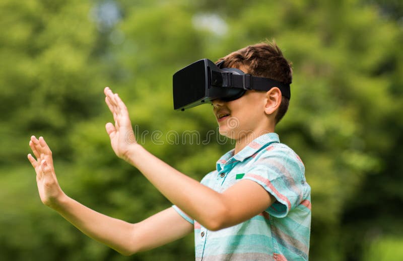 Boy with Virtual Reality Headset Outdoors Stock Image - Image of people ...
