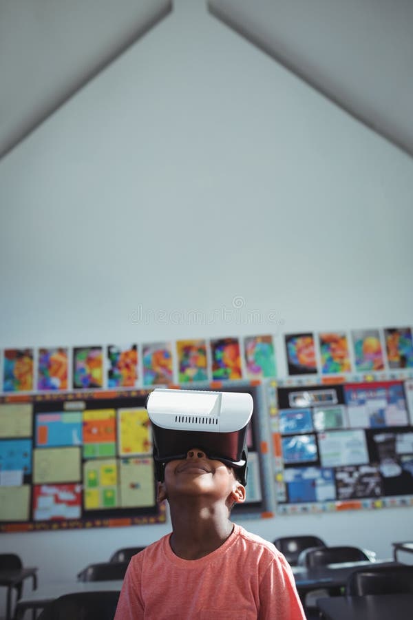 Boy with Virtual Reality Simulator in School Stock Image - Image of ...