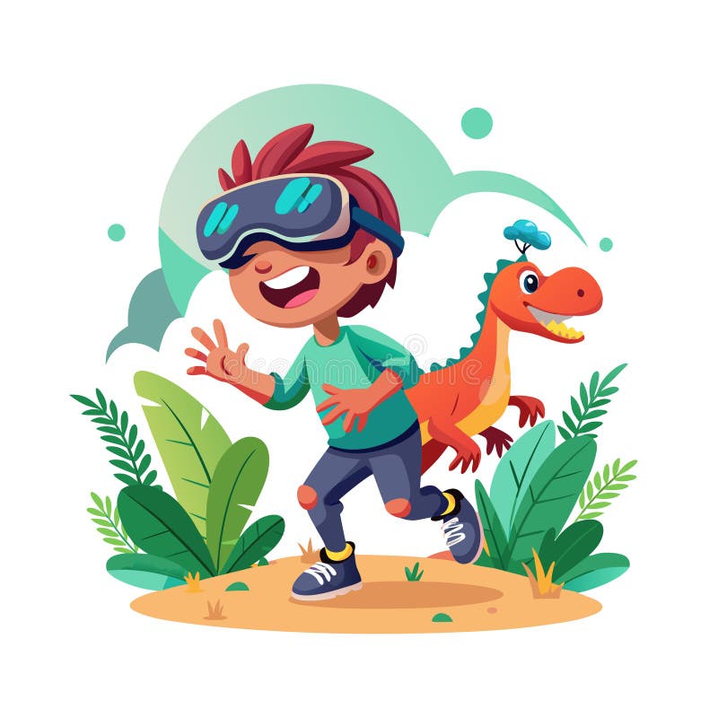 Boy in VR Experiencing Dinosaur World: Augmented Reality and Immersive ...