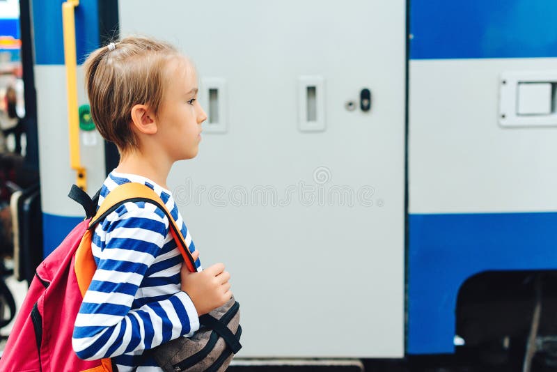 Boy Waiting for Express Train on Railway Station Platform. Kid with ...