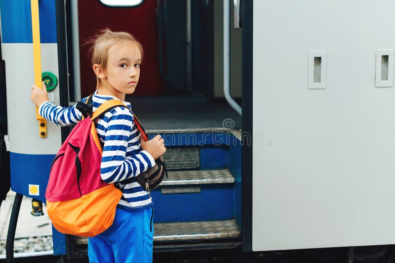 Boy Waiting for Express Train on Railway Station Platform. Kid with ...