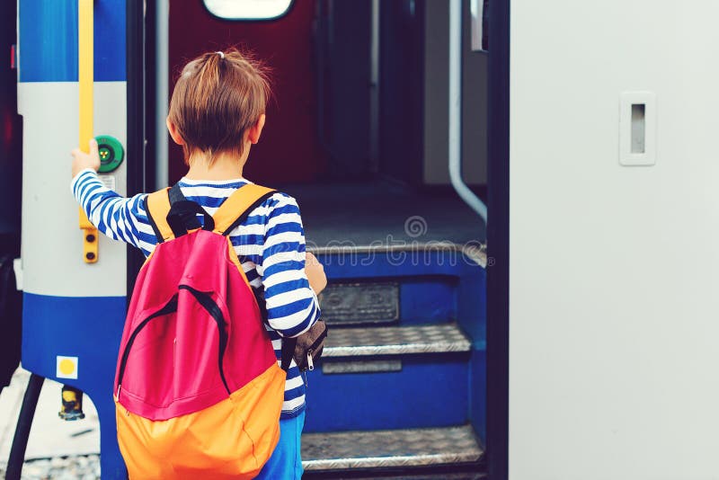 Boy Waiting for Express Train on Railway Station Platform. Kid with ...