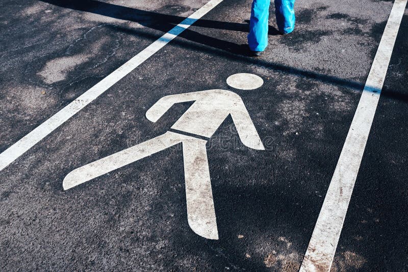 Boy Walking Along the Asphalt Path Reserved for Pedestrians Stock Image ...