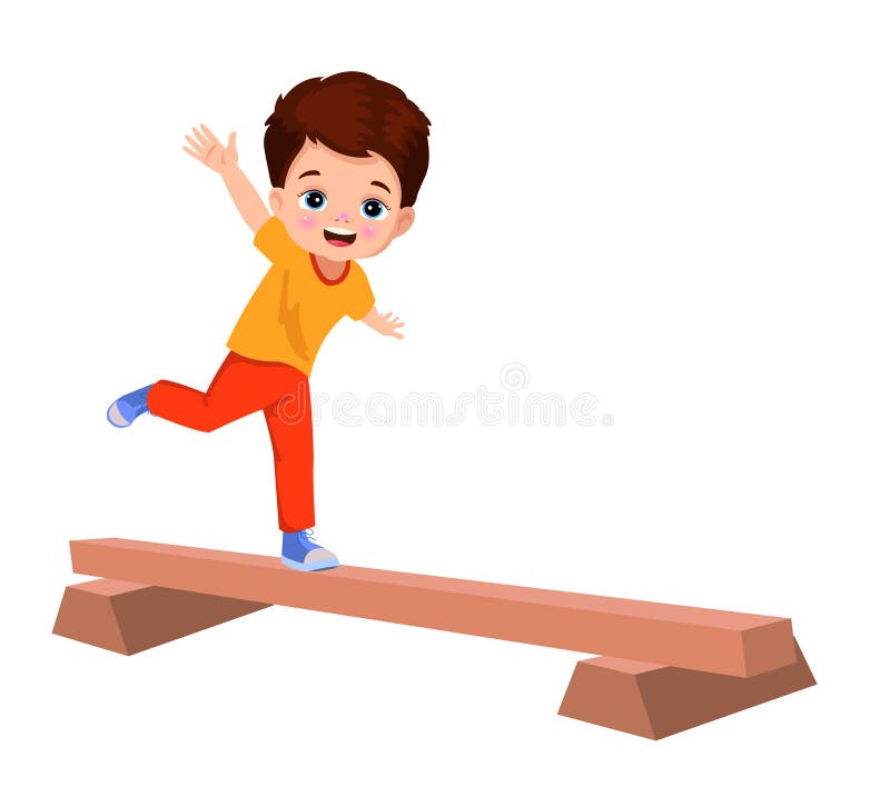 Boy Walking on Balance Board Stock Illustration - Illustration of risk ...