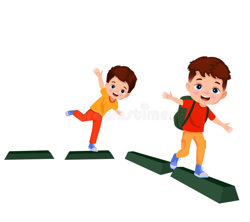 Boy Walking on Balance Board Stock Illustration - Illustration of ...