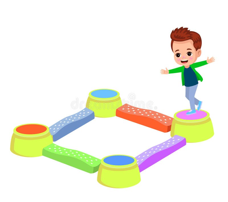 Boy Walking on Balance Board Stock Illustration - Illustration of scale ...