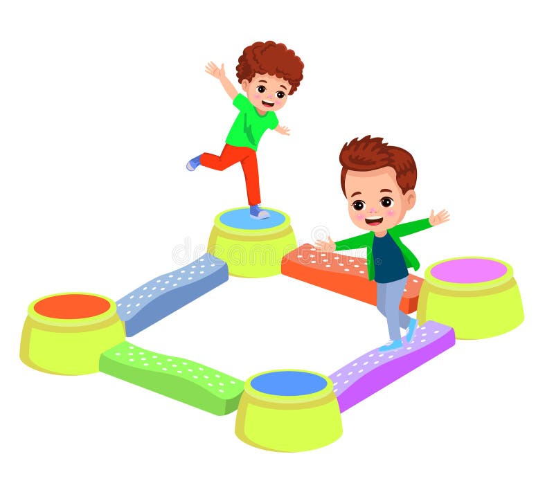 Boy Walking on Balance Board Stock Illustration - Illustration of rope ...