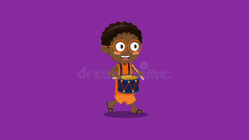 Boy Walking with Drum. Animation of Music Parade Cartoon Character ...