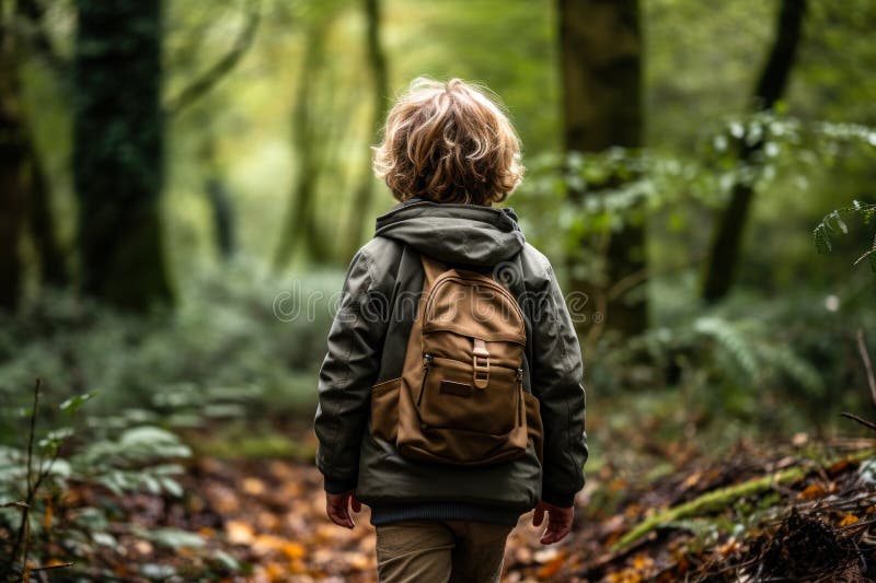 Boy Walking in the Forest Back View Generative Ai Stock Illustration ...