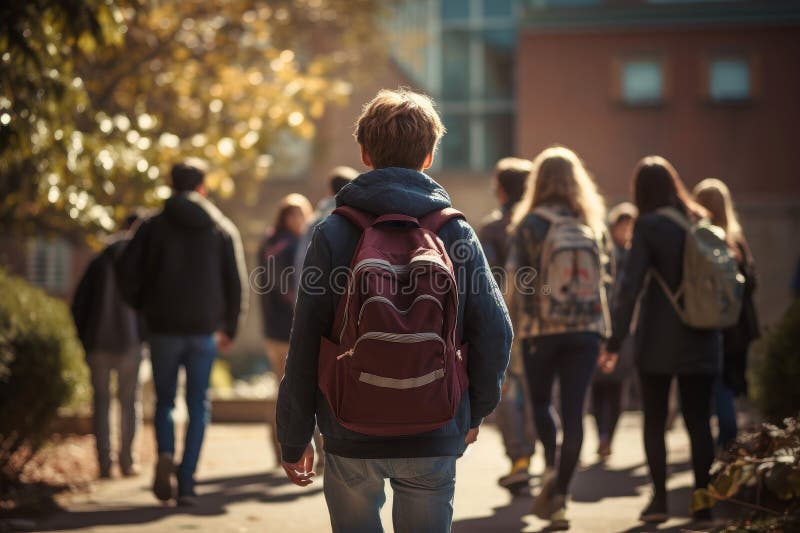 Boy Walking Friends Going Class. Generate Ai Stock Illustration ...