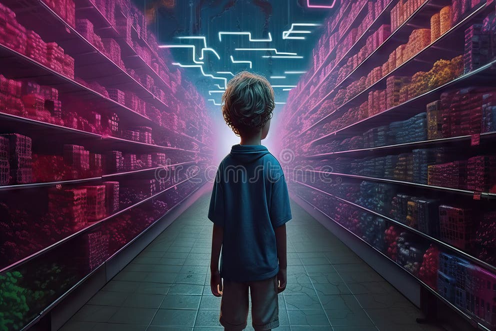 Boy Walking in Future Aisle Stock Illustration - Illustration of ...