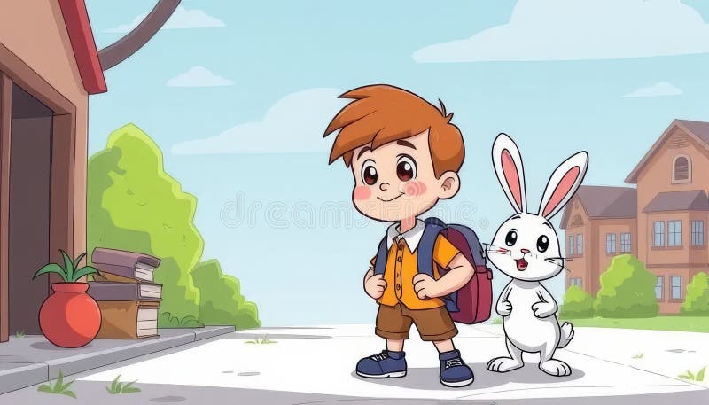 Boy is Walking with a Rabbit Stock Image - Image of design, person ...