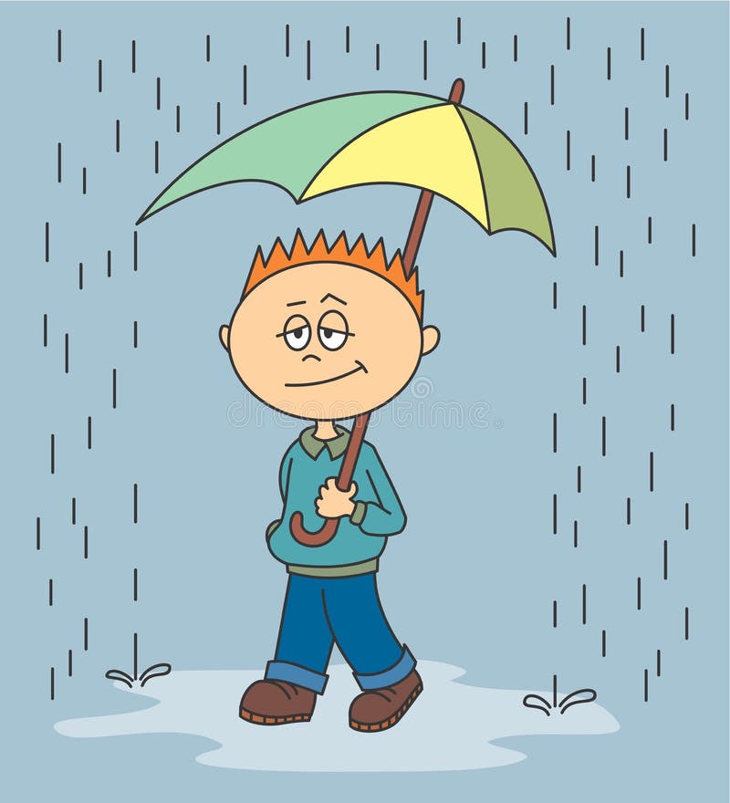 Boy walking in the rain stock vector. Illustration of cold - 31841986