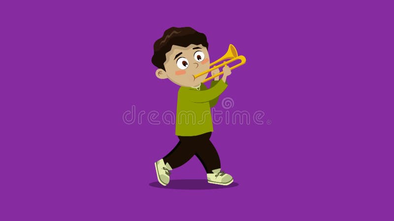 Boy Walking with Trombone. Animation of Music Parade Cartoon Character ...