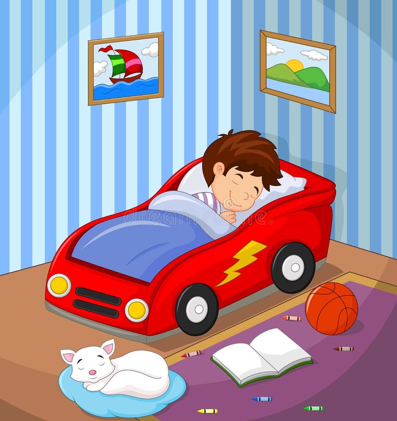 The Boy Was Asleep in the Car Bed Stock Vector - Illustration of ...