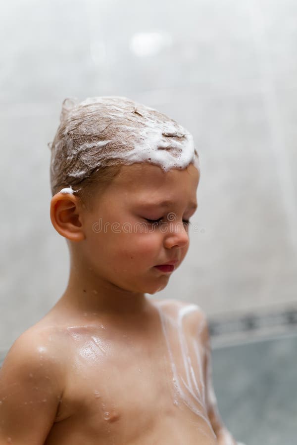 Boy Washes His Head in the Shower Stock Photo - Image of hygiene ...