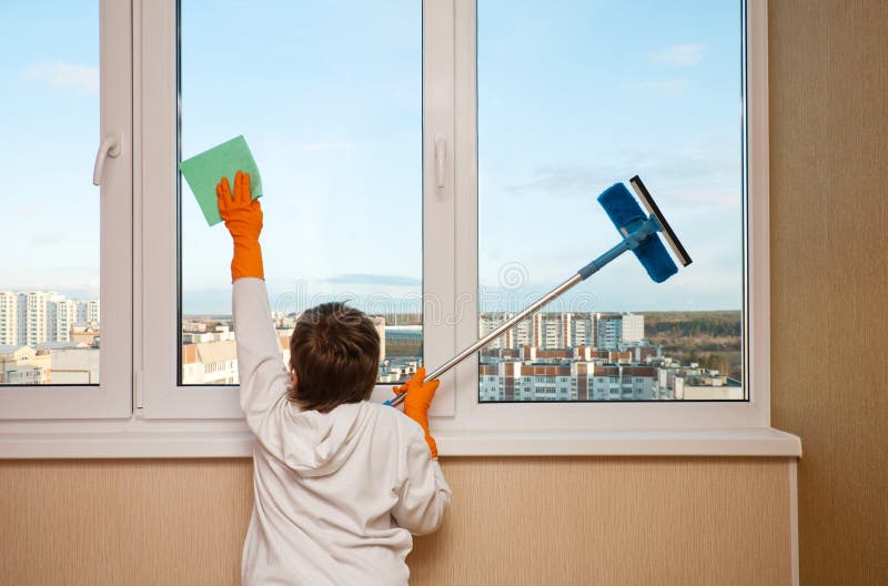 Boy washes a window stock photo. Image of wash, house - 30614458