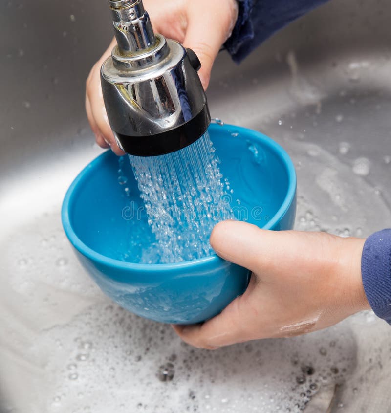 Boy Washing Dishes in the Kitchen Stock Image - Image of interior ...
