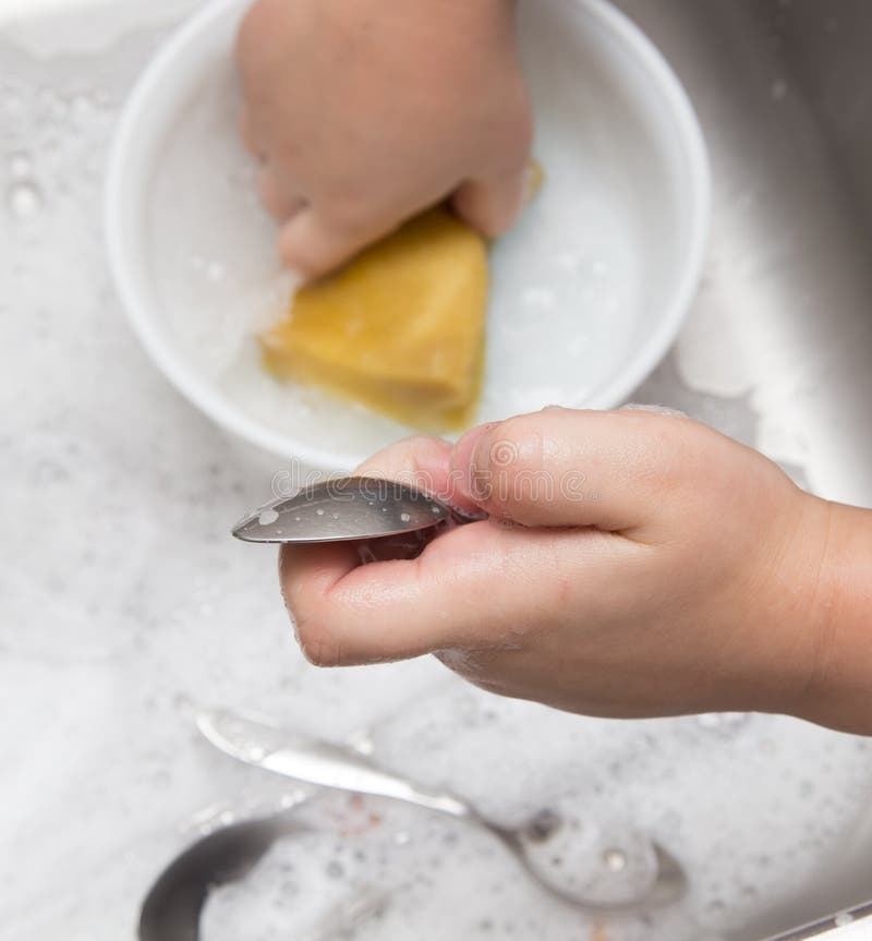 Boy Washing Dishes in the Kitchen Stock Image - Image of housework ...