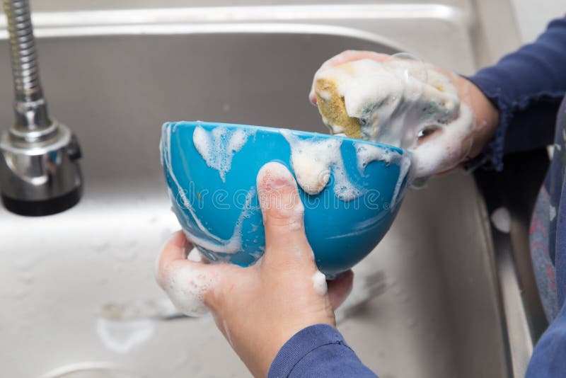 Boy Washing Dishes in the Kitchen Stock Photo - Image of interior, hand ...
