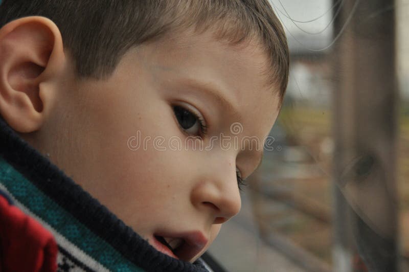 Boy Watching the City through the Window Stock Photo - Image of mirror ...