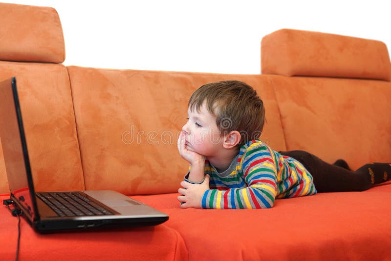 Boy is Watching a Computer Screen Stock Image - Image of computer ...