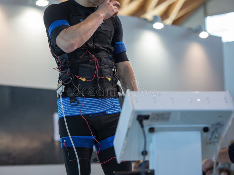 Boy Wearing Black Jacket with Electrode: Muscular Electrostimulation ...