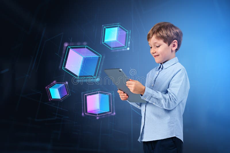 Boy Wearing Formal Wear Holding Tablet Device with Digital Inter Stock ...