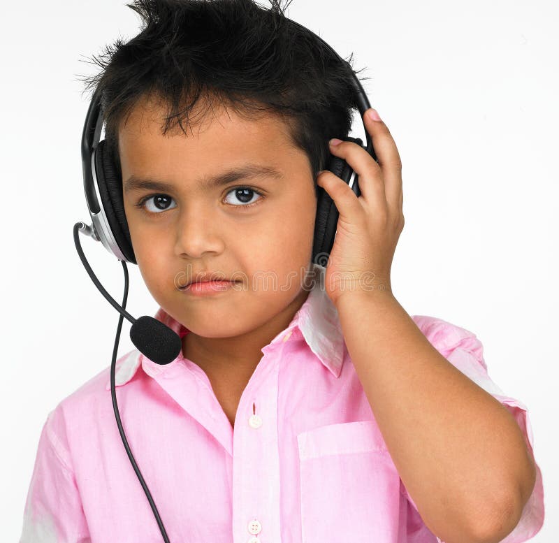 Boy wearing head phones stock image. Image of telephone - 6298295