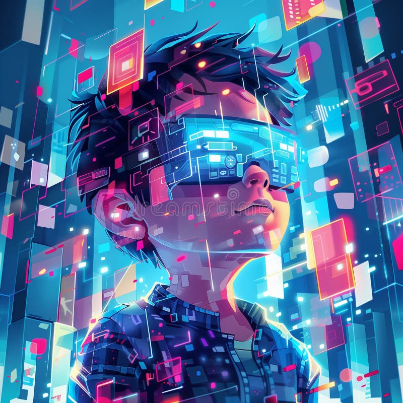 Boy Wearing Mixed Reality Glasses, in Cyberspace in the Future ...