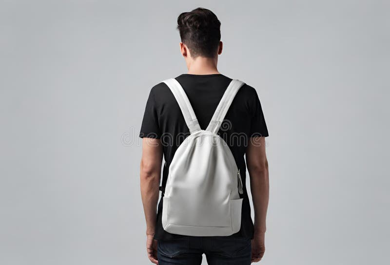 A Boy Wearing School Backpack Stand Turn Back on White Background ...