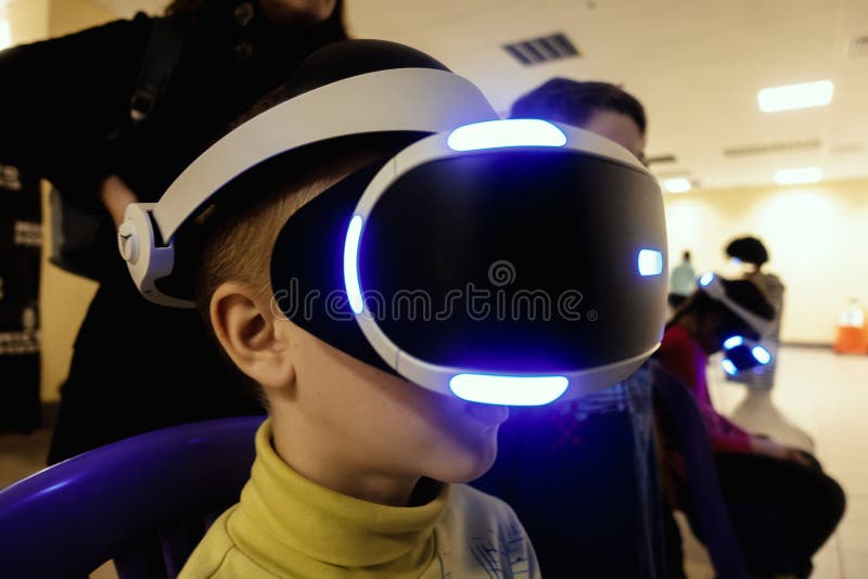 Boy Wearing Virtual Reality Glasses Stock Image - Image of game, modern ...