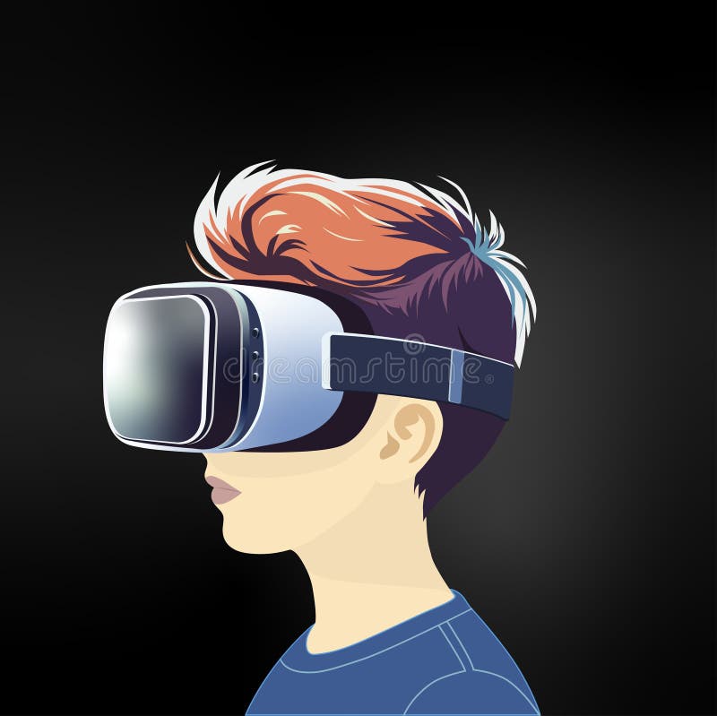 A Boy are Wearing a Virtual Reality Goggles Stock Vector - Illustration ...
