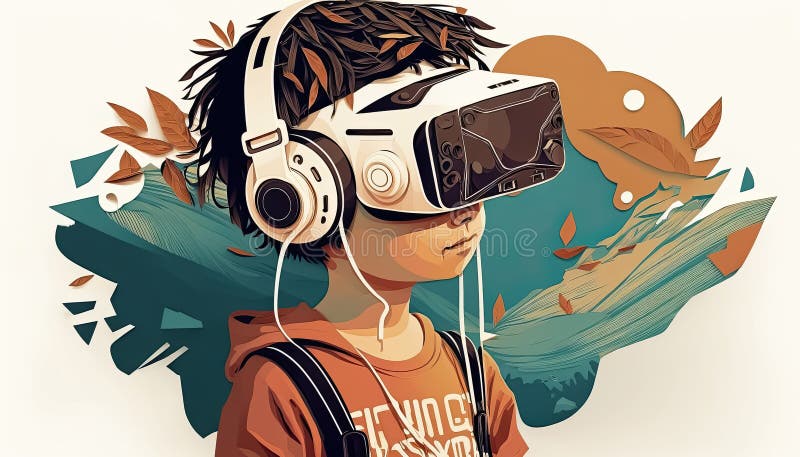 Boy Wearing Virtuality Google for Metaverse Technology Concept Banner ...