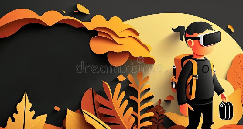 Boy Wearing Virtuality Google for Metaverse Technology Concept Orange ...