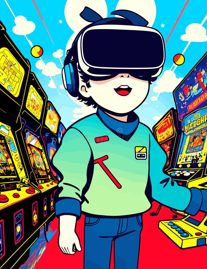 Boy Wearing a Vr Headset Playing in an Arcade Game Stock Illustration ...