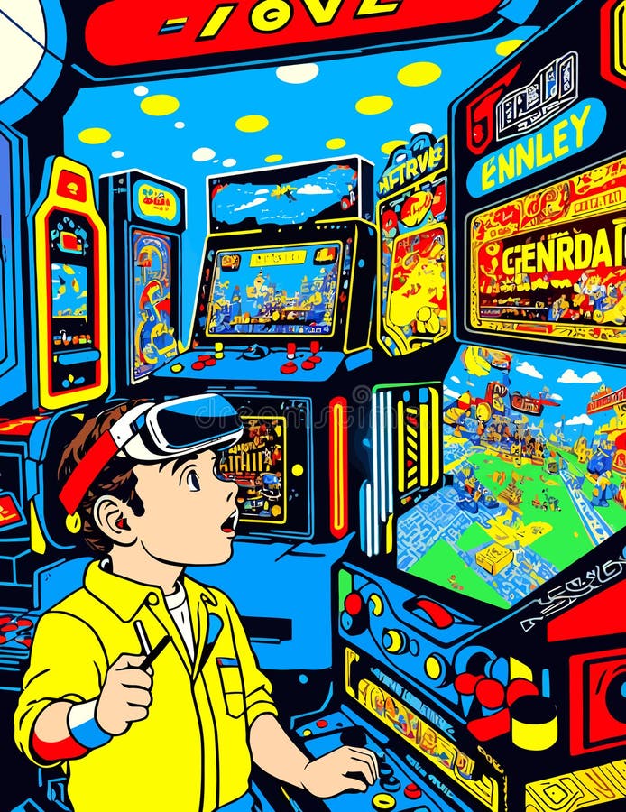 Boy Wearing a Vr Headset Playing in an Arcade Game Stock Illustration ...