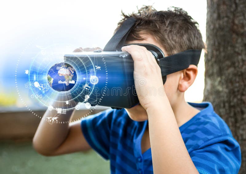 Boy Wearing VR Virtual Reality Headset with Interface Stock Photo ...