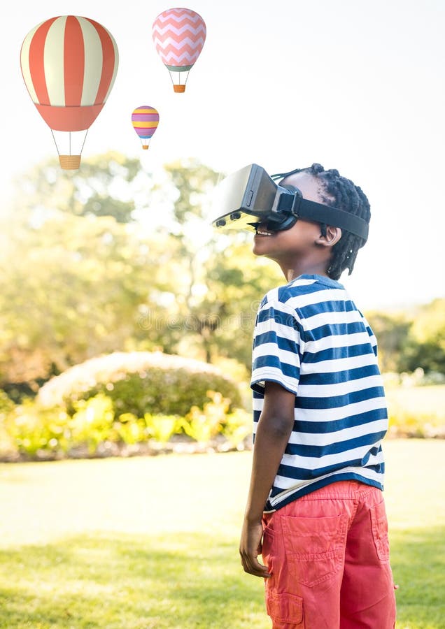 Boy Wearing VR Virtual Reality Headset with Interface Stock Image ...