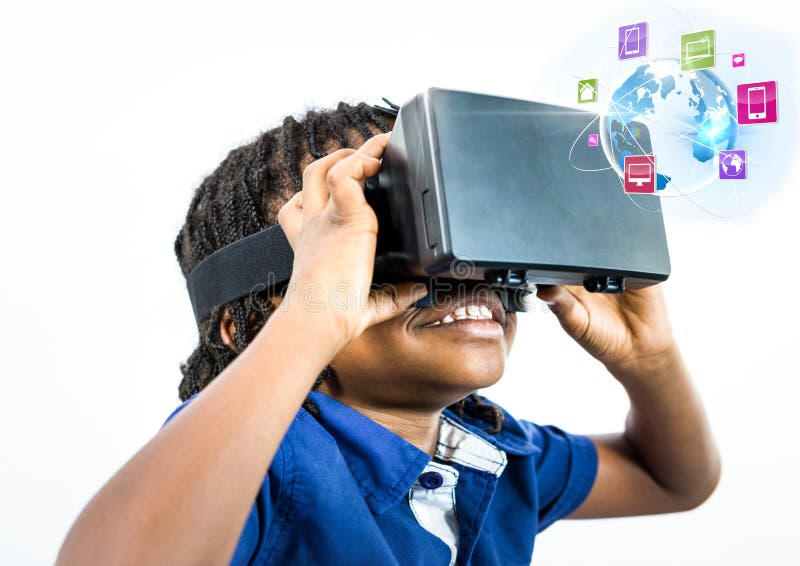 Boy Wearing VR Virtual Reality Headset with Interface Stock Image ...