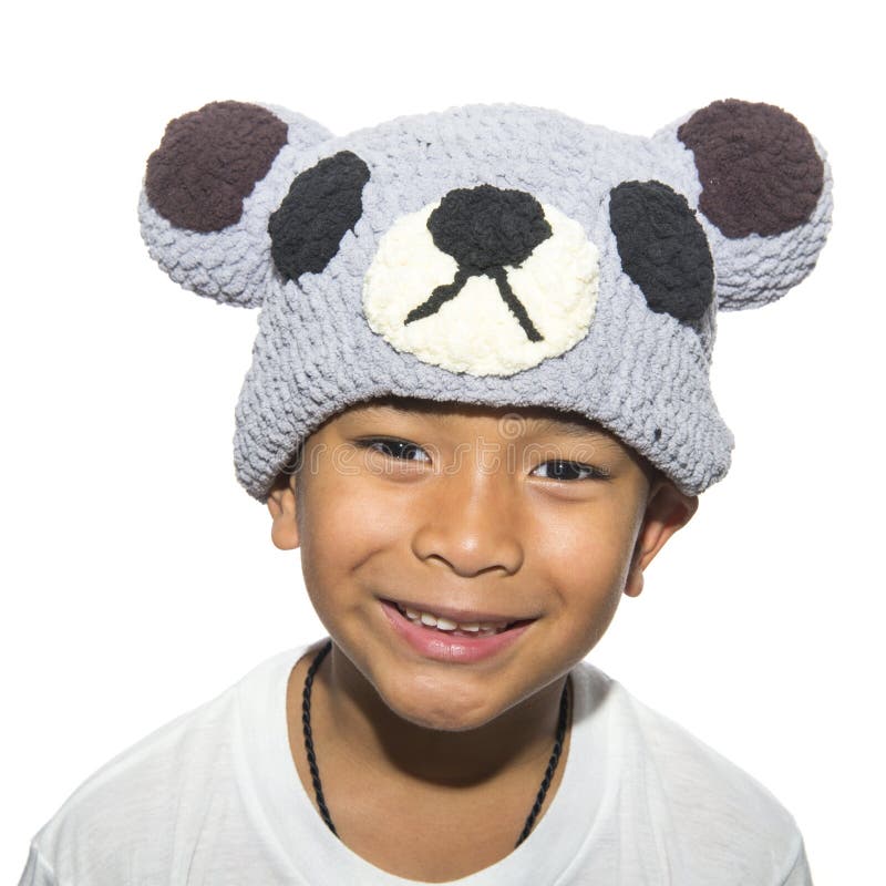Boy wearing a yarn hatt. stock image. Image of childhood - 177149061