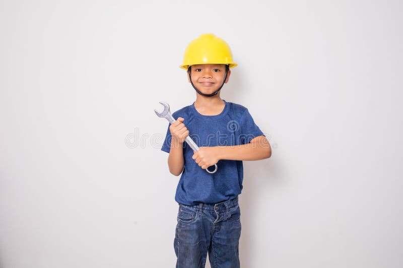Boy Wearing Yellow Hat Engineer Idea Stock Image - Image of industry ...