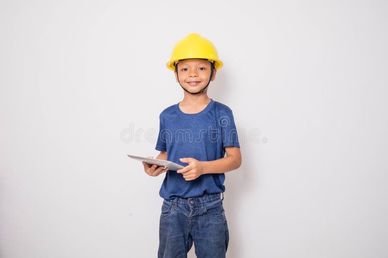 Boy Wearing Yellow Hat Engineer Idea Stock Image - Image of ...