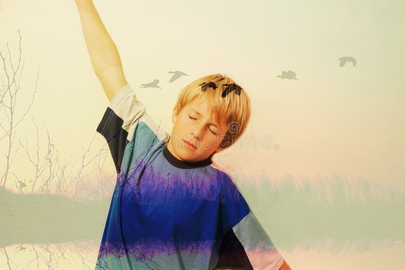 Boy Who Dreams and Imagine Flying Stock Photo - Image of lifestyle ...